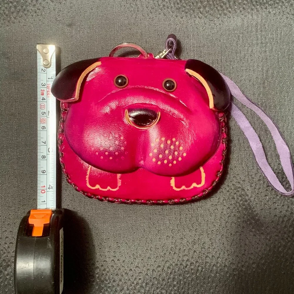 Handmade | Bags | Handmade Dark Pink Leather Bulldog Coin Purse Cute ...